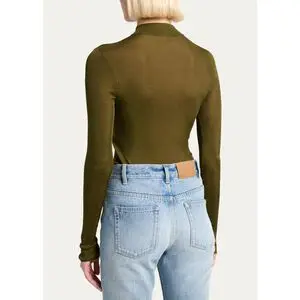 Saint Laurent Mock-neck Cote Silk Rib Sweater