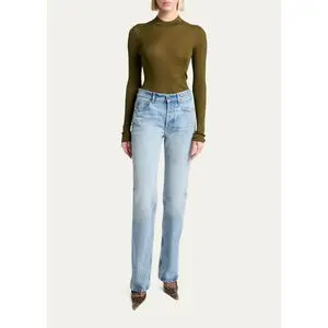 Saint Laurent Mock-neck Cote Silk Rib Sweater