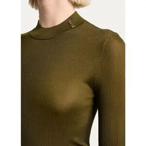 Saint Laurent Mock-neck Cote Silk Rib Sweater