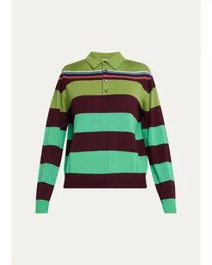 Christopher John Rogers Big Striped Wool-silk Long-sleee Polo Sweater - Carezza Multi