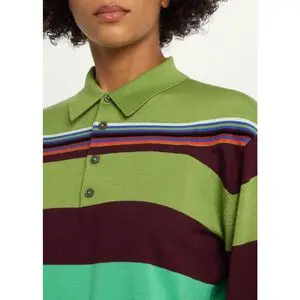Christopher John Rogers Big Striped Wool-silk Long-sleee Polo Sweater
