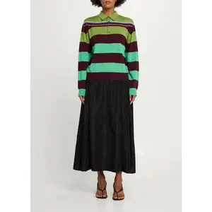 Christopher John Rogers Big Striped Wool-silk Long-sleee Polo Sweater