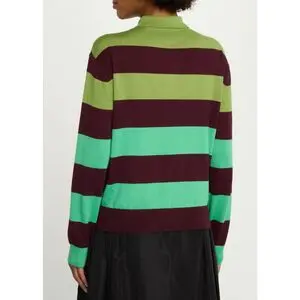 Christopher John Rogers Big Striped Wool-silk Long-sleee Polo Sweater