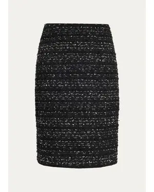 Rickie Freeman For Teri Jon Metallic Tweed Knee-length Pencil Skirt - Black/silver