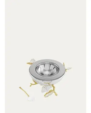 Michael Aram Butterfly Ginkgo Gold Caviar Dish With Spoon - Open