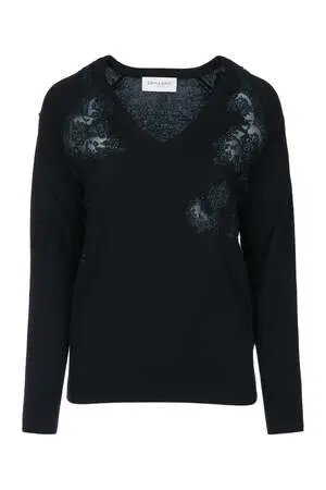 ERMANNO FIRENZE Pizzo Knit V-neck Sweater - Nero