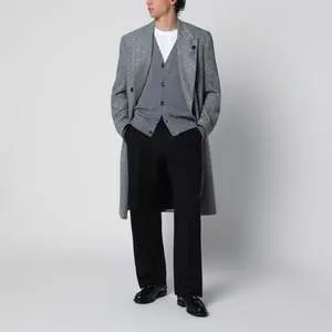 LARDINI Double-breasted Wool Coat With Herringbone Texture