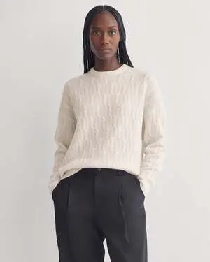 Everlane Relaxed Cable-knit Crew Neck Sweater, Luxe Merino Size - Bone