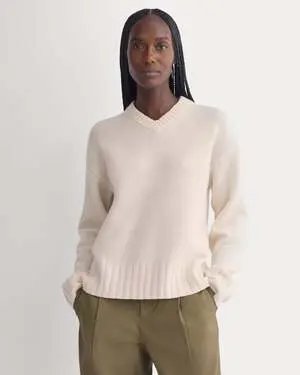 Everlane V-neck Sweater, Extrafine Luxe Merino Wool - Bone