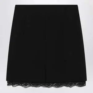 DOLCE E GABBANA Double Wool Crepe Mini Skirt With Lace Trim And Front Slit