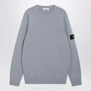 Stone Island Ash Virgin Wool Blend Crew-neck Sweater With Compass Logo - Grey