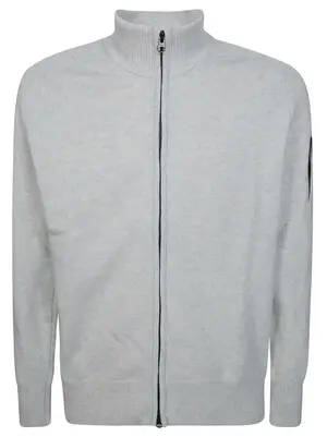 C.P. COMPANY Lambswool Grs Zipped Lens Sweater For - Bianco