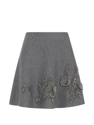 Oscar De La Renta Beaded Peony-embroidered A-line Mini Skirt