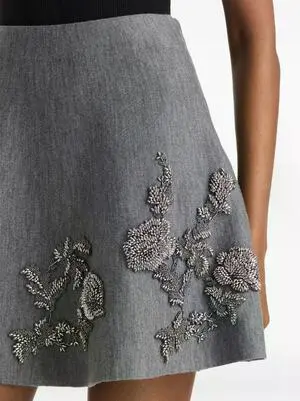 Oscar De La Renta Beaded Peony-embroidered A-line Mini Skirt
