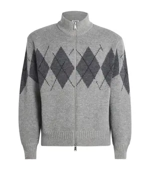 COOR Argyle Zip-up Sweater - Grey