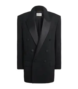 SAINT LAURENT Wool-silk Double-breasted Blazer