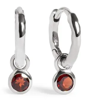 Monica Vinader Sterling Silver And Garnet January Birthstone Huggie Earrings - Red