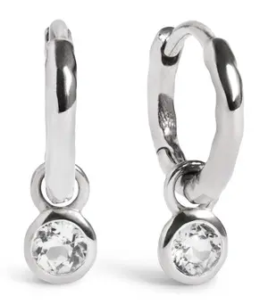 Monica Vinader Sterling Silver And White Topaz April Birthstone Huggie Earrings - Clear