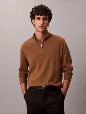 Calvin Klein Merino Wool Quarter Zip Sweater - Thrush