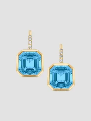 Goshwara Gossip 18k Yellow Gold, London Topaz, & 0.09 Tcw Diamond Drop Earrings - Blue