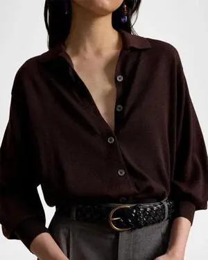 Polo Ralph Lauren Polo-collar Wool Blouson Cardigan - Deep Choco