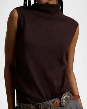 Polo Ralph Lauren Wool Turtleneck Sleeveless Sweater - Deep Choco