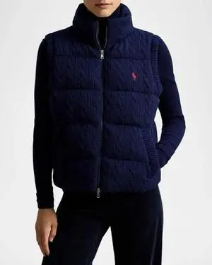 Polo Ralph Lauren Cable-knit Wool-cashmere Zip Gilet - Spring Nav