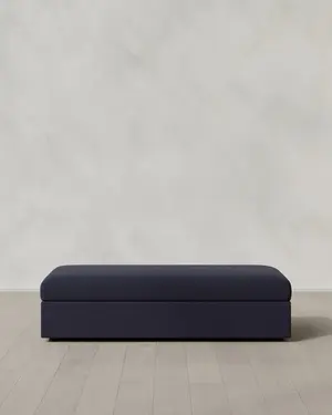 Quince Sierra Coffee Ottoman In Performance Basketweave - Navy
