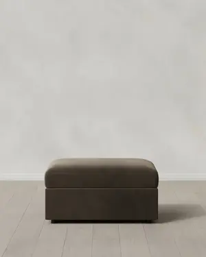 Quince Sierra Ottoman In Performance Velvet - Sable