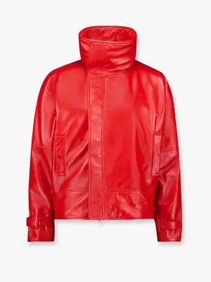 Balenciaga Arrotondato Leather Jacket With Engraved Lettering Logo On The Front