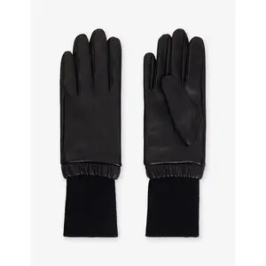 Sandro Ribbed-cuff Leather And Knit Gloves - Black