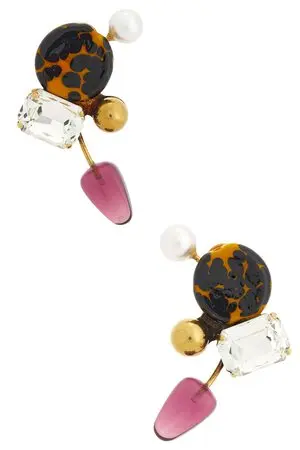 Dries Van Noten Handmade Artisanal Glass Disc Shell Paste Earrings In Brown - Multi