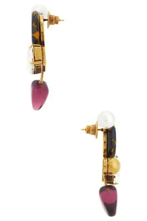 Dries Van Noten Handmade Artisanal Glass Disc Shell Paste Earrings In Brown