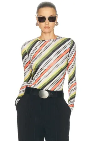 JEAN PAUL GAULTIER Jersey Lycra Printed Retro Stripe Long Sleeve Top In Red - Multicolor