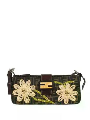 Fendi Zucca Floral-embroidered Shoulder Bag