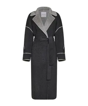 ERMANNO FIRENZE Contrast Trim Belted Coat - Grey