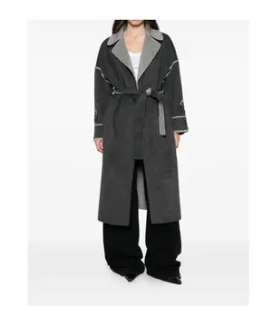 ERMANNO FIRENZE Contrast Trim Belted Coat