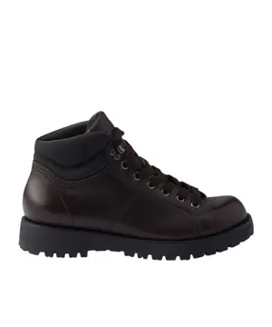 Prada Lace-up Leather And Re-nylon Booties - Ebony