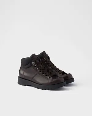 Prada Lace-up Leather And Re-nylon Booties