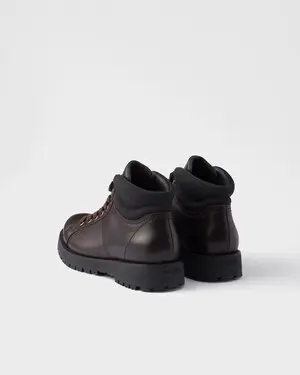Prada Lace-up Leather And Re-nylon Booties