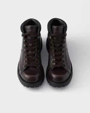 Prada Lace-up Leather And Re-nylon Booties