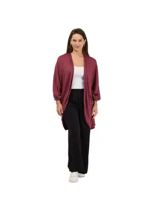 24SEVEN COMFORT APPAREL 24seven Comfort Basic Soft Stretch Open Front Cardigan Jacket - Brick