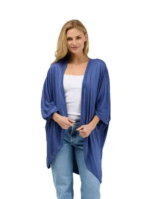 24SEVEN COMFORT APPAREL 24seven Comfort Basic Soft Stretch Open Front Cardigan Jacket - Denim