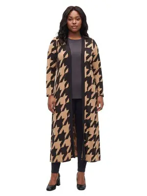 24SEVEN COMFORT APPAREL Essential Curvy Open Front Soft Stretch Long Cardigan - Brown Multi
