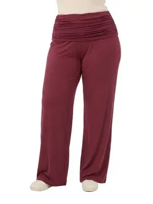 24SEVEN COMFORT APPAREL Basic Curvy Soft Stretch Ruched Waist Wide Leg Pants Brick
