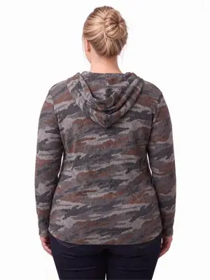 24SEVEN COMFORT APPAREL Essential Curvy Hooded Open Front Cardigan Jacket