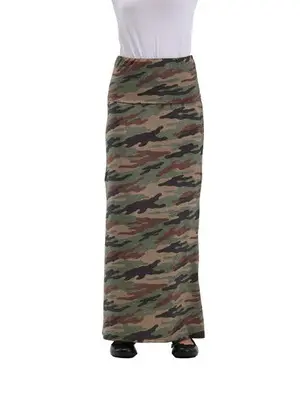 24SEVEN COMFORT APPAREL Essential Soft Stretch Elastic Waist Maxi Skirt - Green Multi