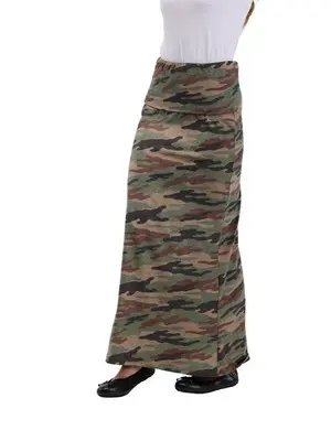 24SEVEN COMFORT APPAREL Essential Soft Stretch Elastic Waist Maxi Skirt - Green Multi