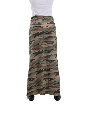 24SEVEN COMFORT APPAREL Essential Soft Stretch Elastic Waist Maxi Skirt - Green Multi