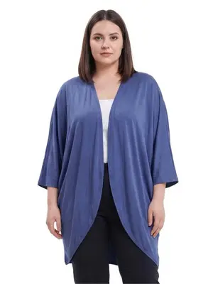24SEVEN COMFORT APPAREL 24seven Comfort Basic Curvy Soft Stretch Open Front Cardigan Jacket - Denim